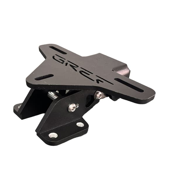 GREF universal license plate holder with flip-up button | Moto Discovery