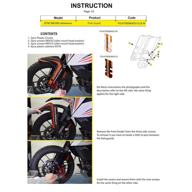 Fork guard compatible with KTM 390 Adventure 2020 (black / orange) | Moto Discovery