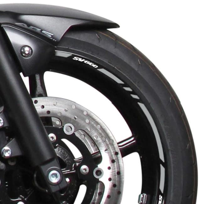 Wheel rim stripes with logos compatible with Suzuki SV650 | Moto Discovery