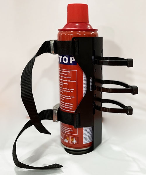 Motorcycle fire extinguisher with mounting bracket | Moto Discovery
