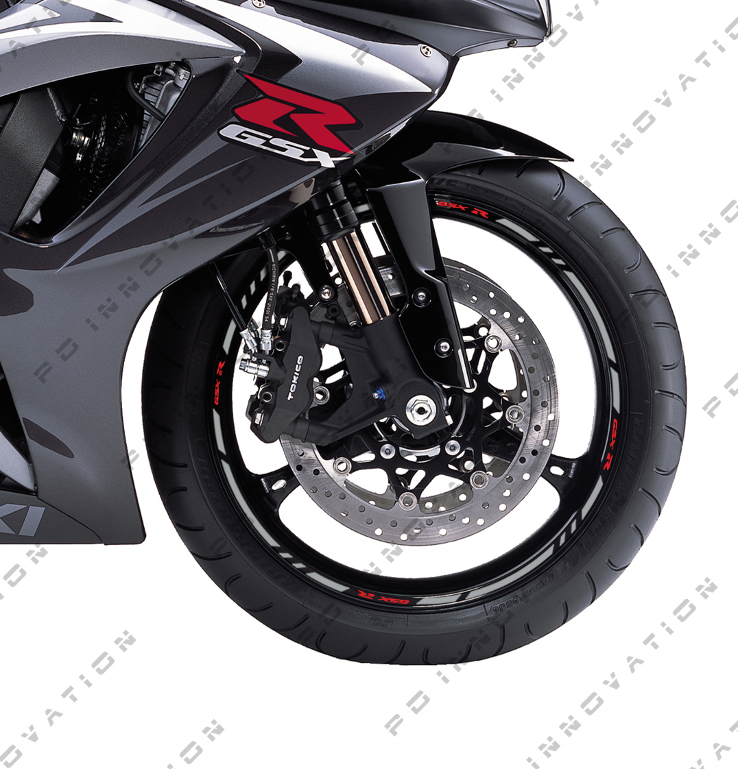 Wheel rim stripes with logos compatible with Suzuki GSXR | Moto Discovery