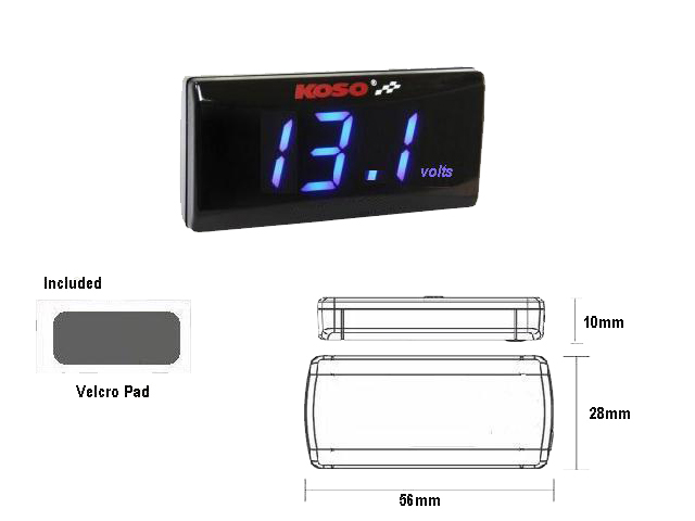 Koso Super Slim digital voltmeter blue | Moto Discovery