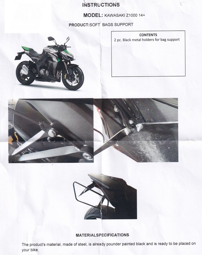 Moto Discovery soft bags side rack compatible with Kawasaki Z1000 2014 ...